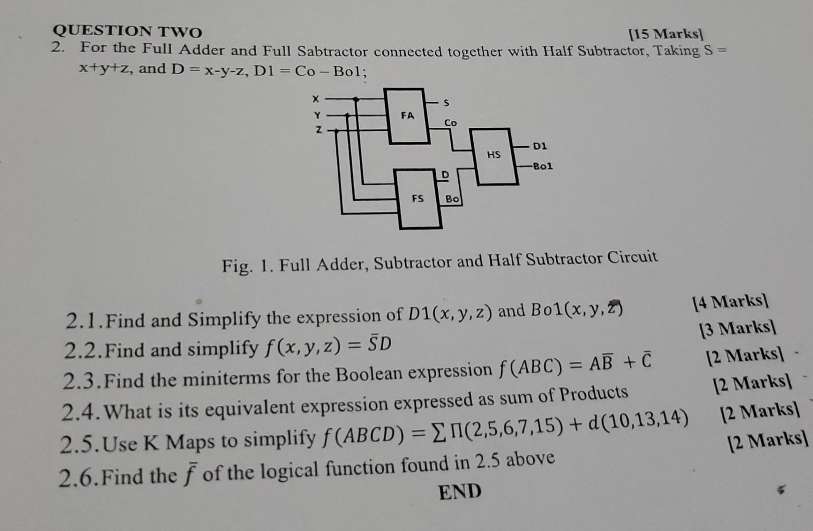 Solved QUESTION TWO 2. For the Full Adder and Full | Chegg.com