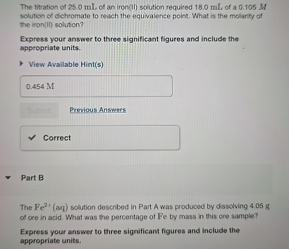 The titration of 25.0 ﻿mL of an iron(II) ﻿solution | Chegg.com