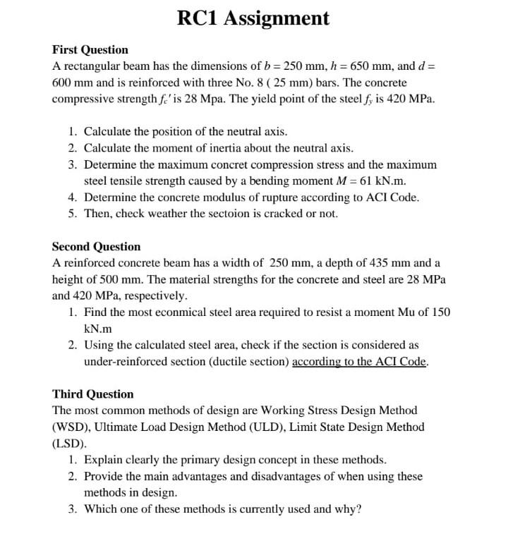Solved RC1 Assignment First Question A rectangular beam has | Chegg.com