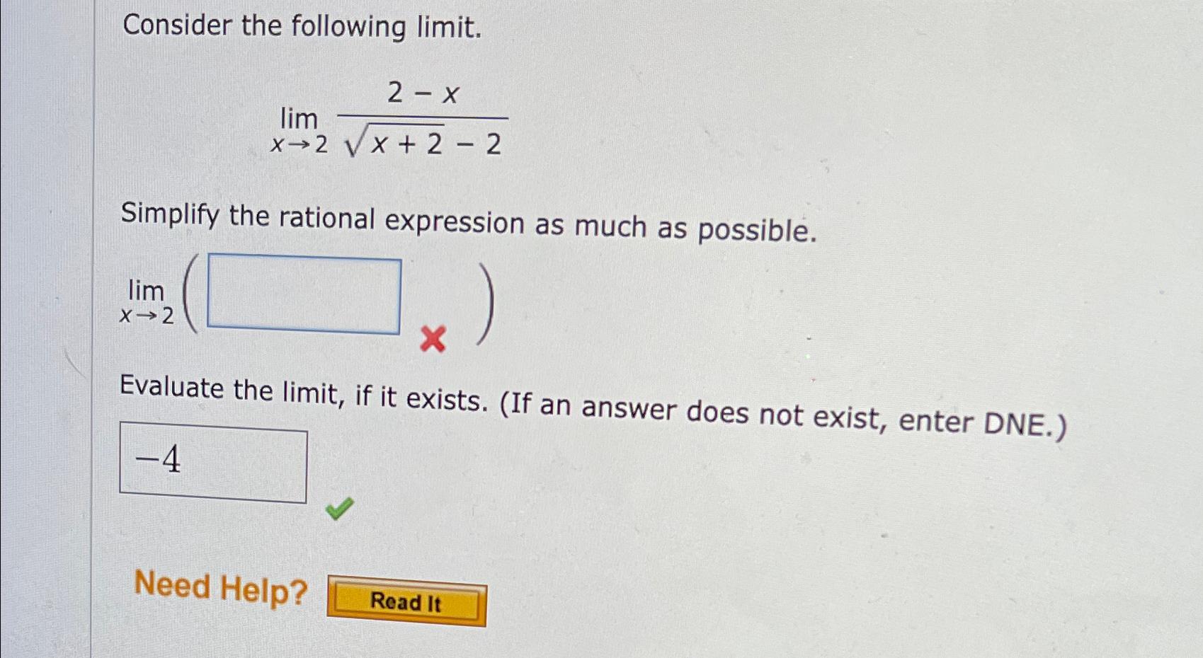 Solved Consider the following limit.limx→22-xx+22-2Simplify | Chegg.com