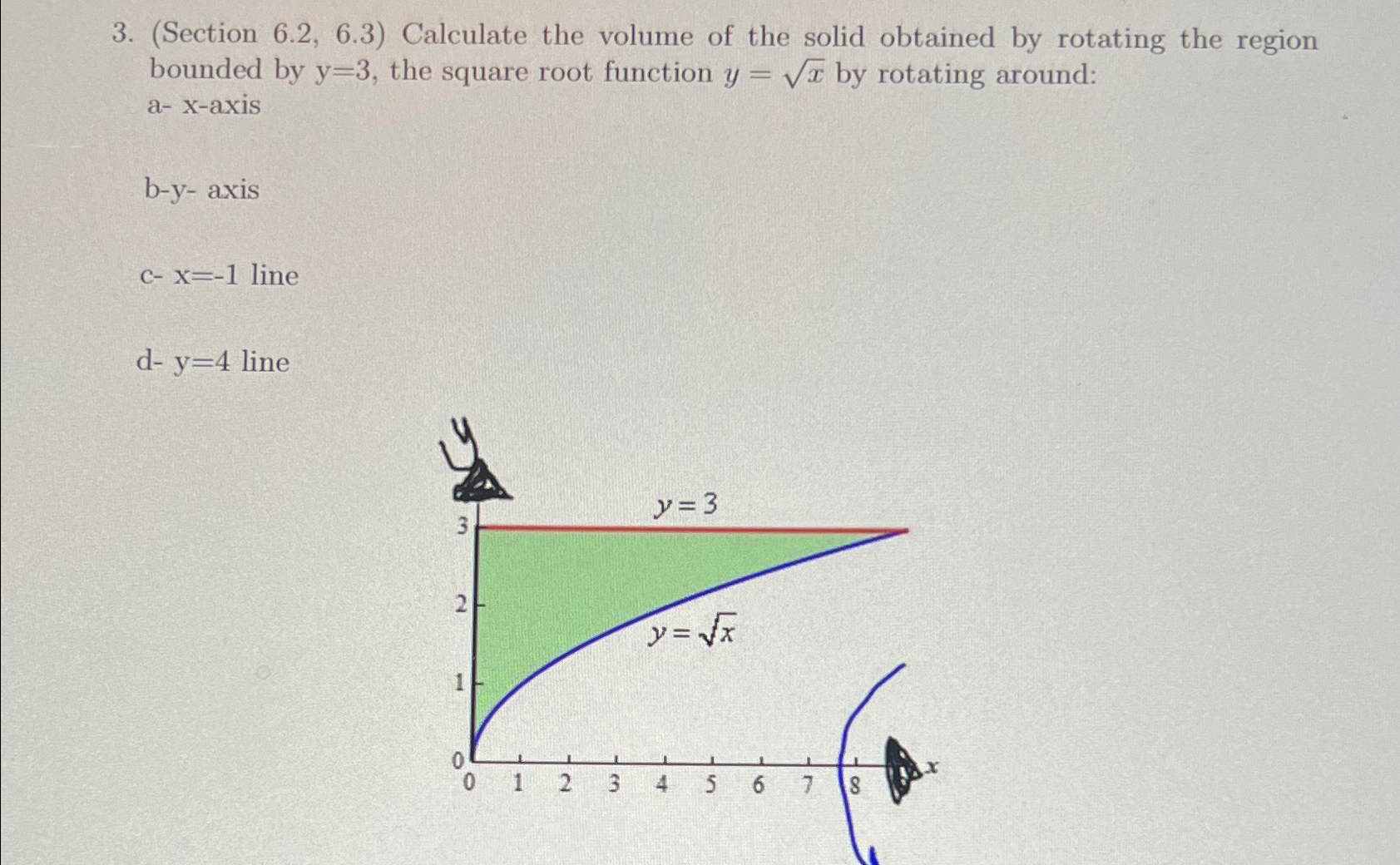 Solved (Section 6.2,6.3 ﻿Calculate the volume of the solid | Chegg.com