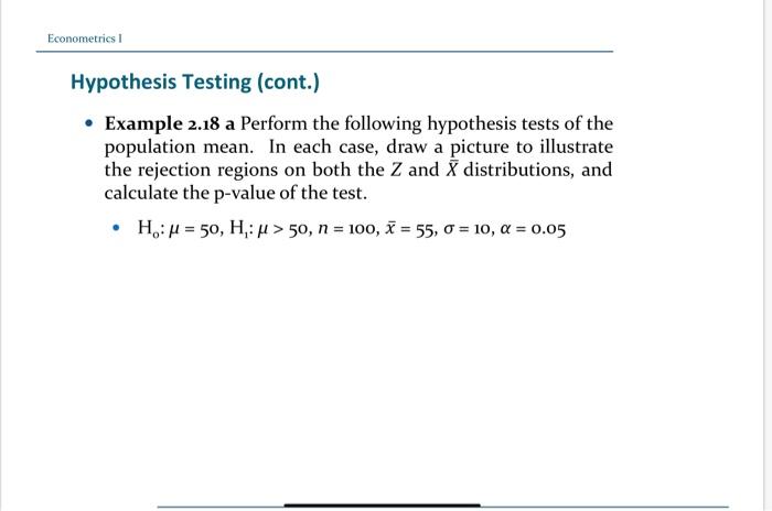 Solved Econometrics Hypothesis Testing (cont.) • Example | Chegg.com