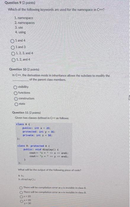 Solved Which of the following keywords are used for the | Chegg.com