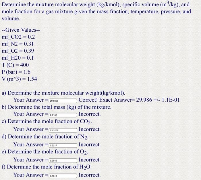 Solved Determine the mixture molecular weight (kg/kmol), | Chegg.com