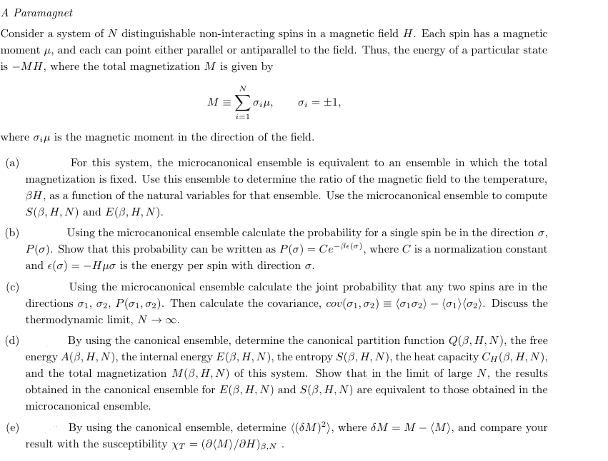 Solved A ParamagnetConsider a system of N ﻿distinguishable | Chegg.com