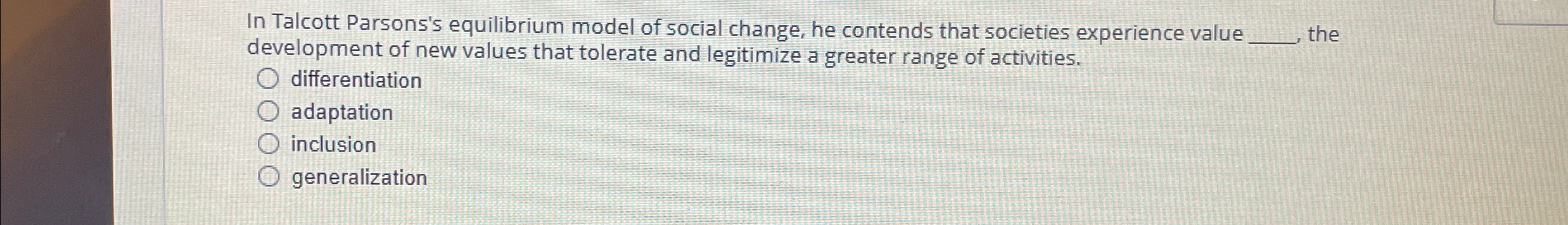 Solved In Talcott Parsons's equilibrium model of social | Chegg.com