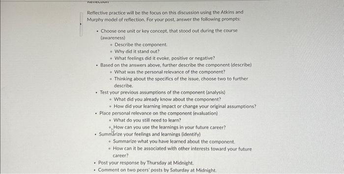 Solved Reflective practice will be the focus on this | Chegg.com