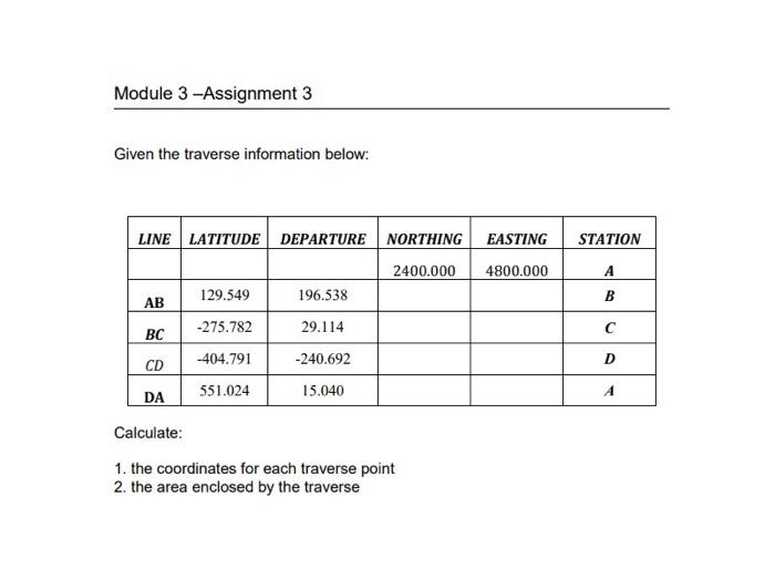 Solved Given the traverse information below: Calculate: 1. | Chegg.com