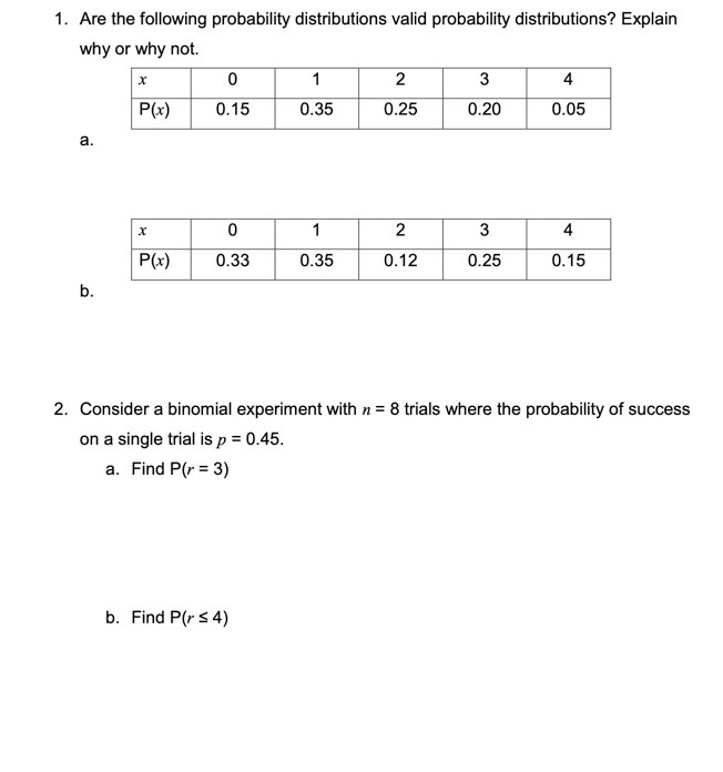 Solved 1. Are the following probability distributions valid | Chegg.com