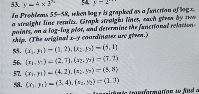 53. y=4×32x In Problems 55-58, when logy is graphed | Chegg.com