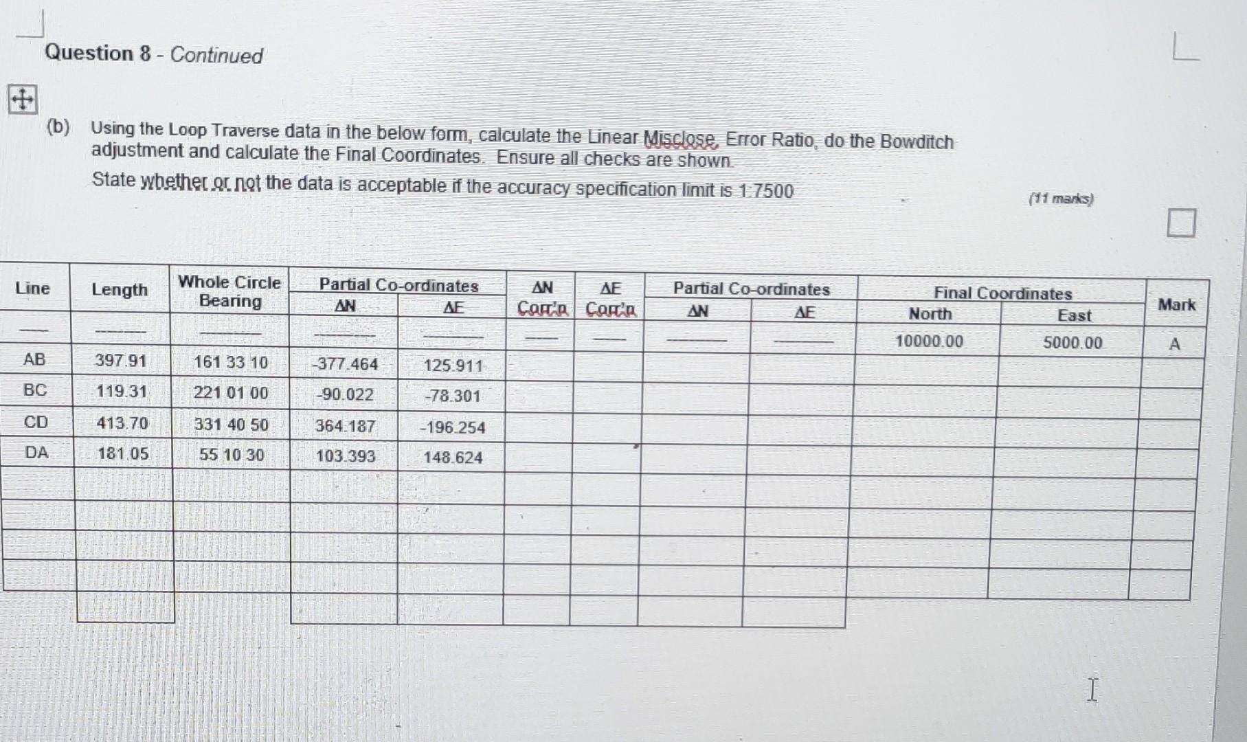 Solved (a) Using the Link Traverse data in the below form, | Chegg.com