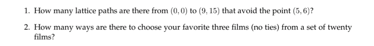 Solved 1. How many lattice paths are there from (0,0) to | Chegg.com