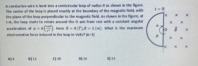 Solved A conductive wire is bent into a semicircular loop of | Chegg.com