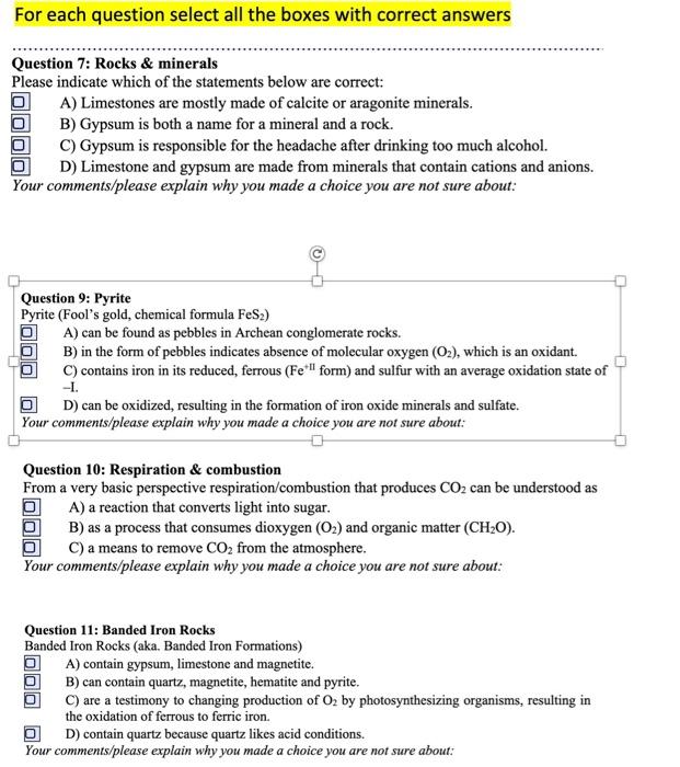 Solved For each question select all the boxes with correct | Chegg.com