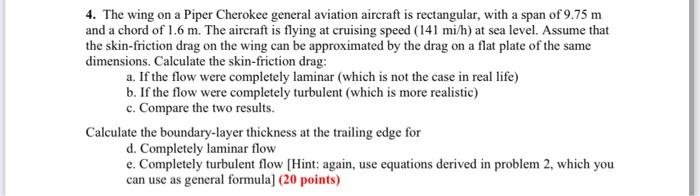 Solved 4. The wing on a Piper Cherokee general aviation | Chegg.com