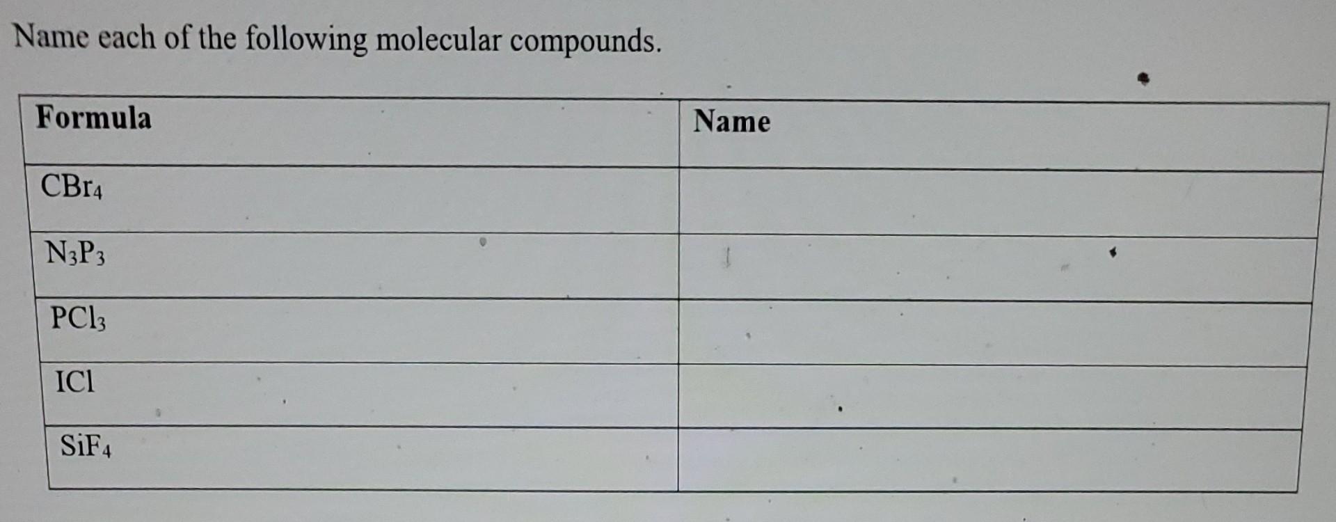 Solved Name each of the following molecular compounds. | Chegg.com