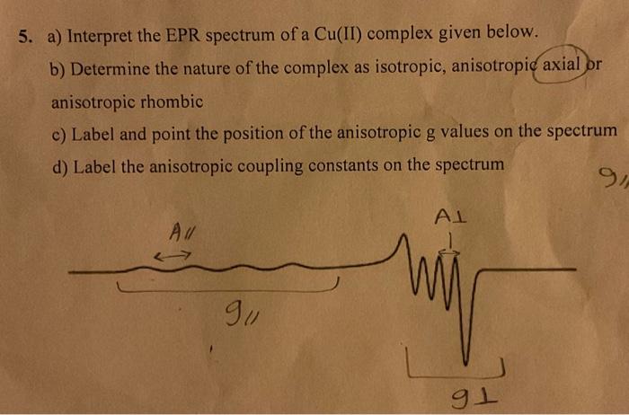 Solved 5. a) Interpret the EPR spectrum of a Cu (II) complex | Chegg.com