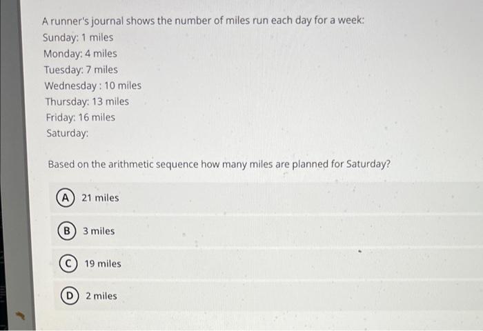 Solved A runner's journal shows the number of miles run each | Chegg.com