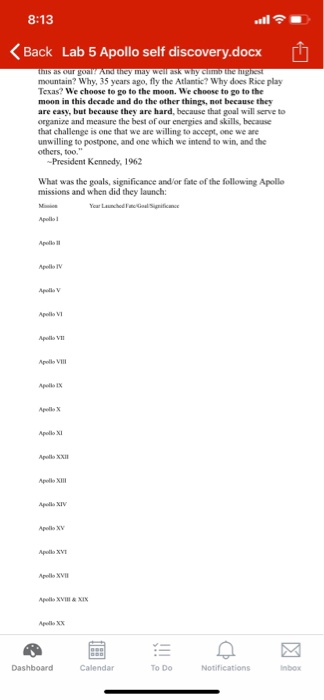 8:13 Back Lab 5 Apollo self discovery.docx this as | Chegg.com