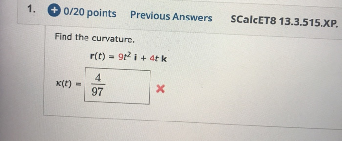 Solved 1. #0/20 points Previous Answers SCalcET8 | Chegg.com