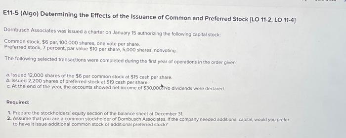 Solved E11-5 (Algo) Determining the Effects of the Issuance | Chegg.com