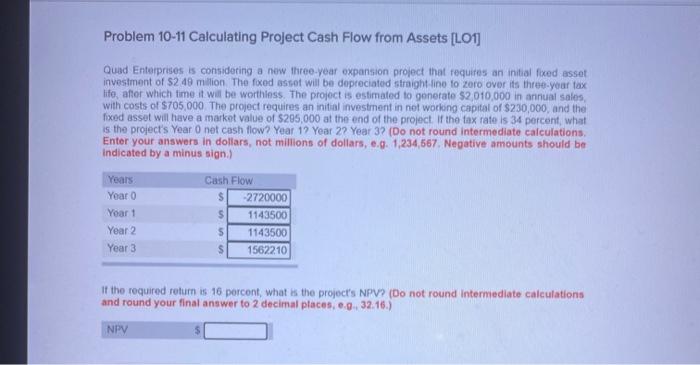 Solved Problem 10 11 Calculating Project Cash Flow From