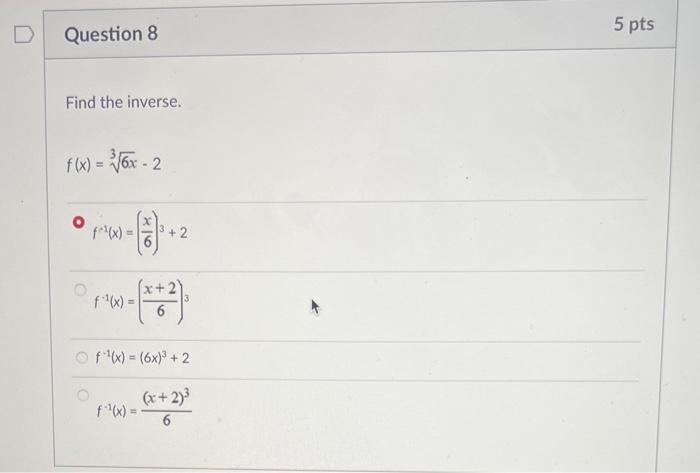 Solved Find The Inverse F X 36x−2 F−1 X 6x 3 2