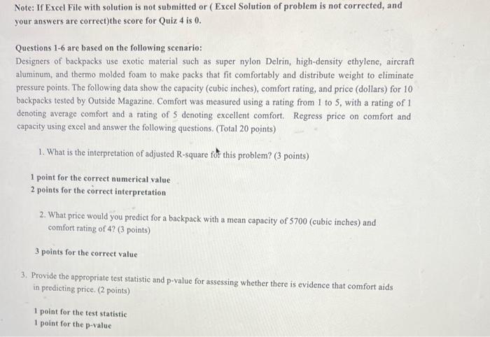 Note: If Excel File with solution is not submitted or | Chegg.com