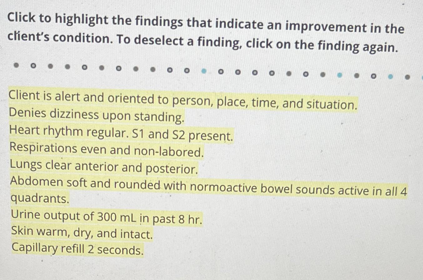 Solved Click to highlight the findings that indicate an | Chegg.com