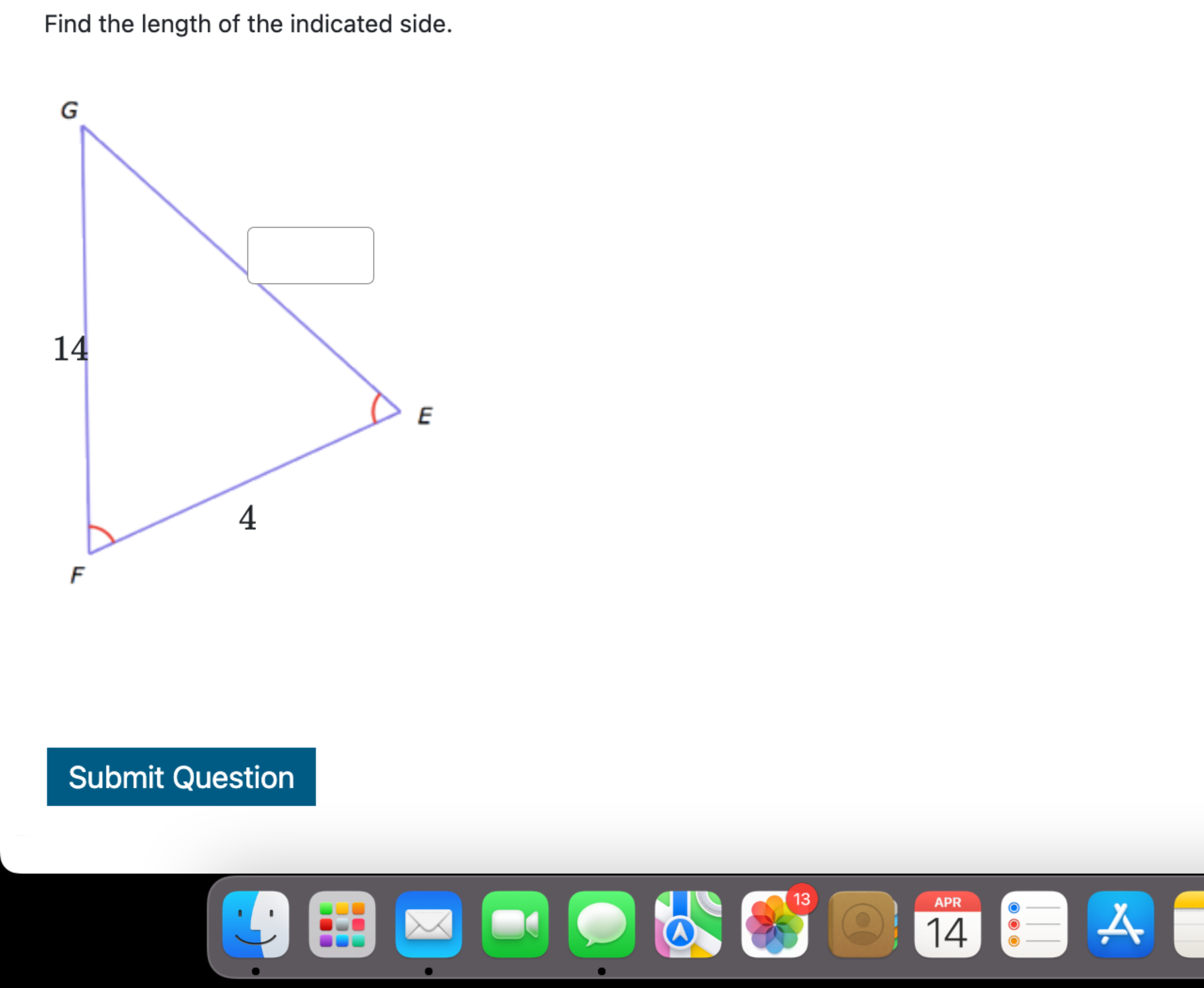 Solved Find the length of the indicated side. | Chegg.com