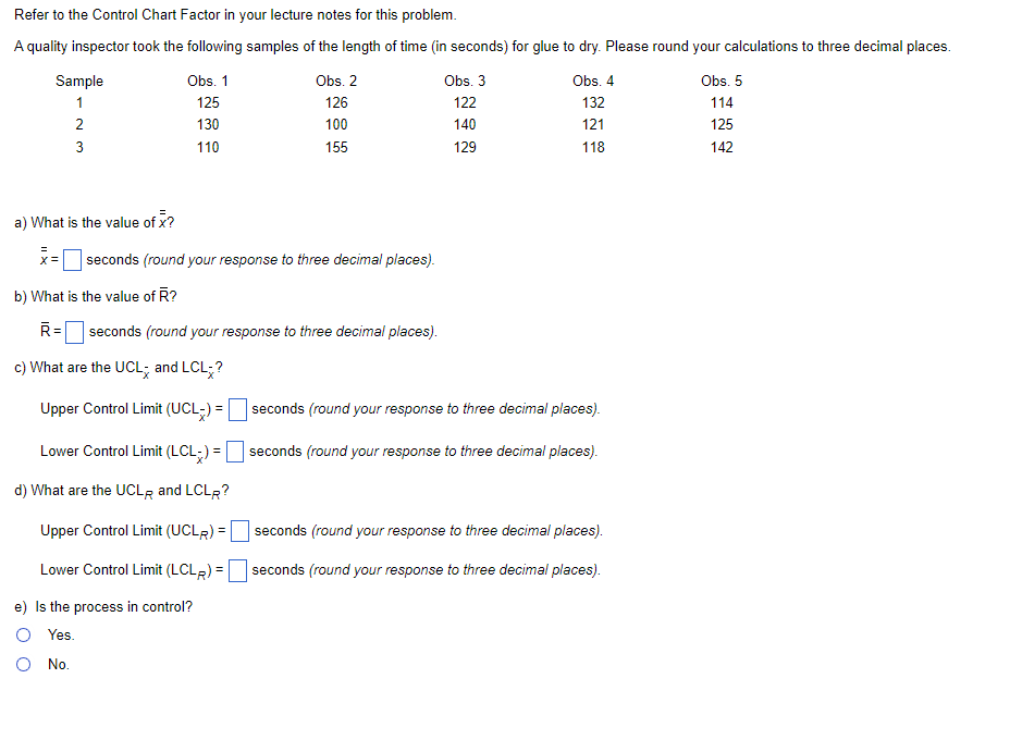Solved Refer to the Control Chart Factor in your lecture | Chegg.com