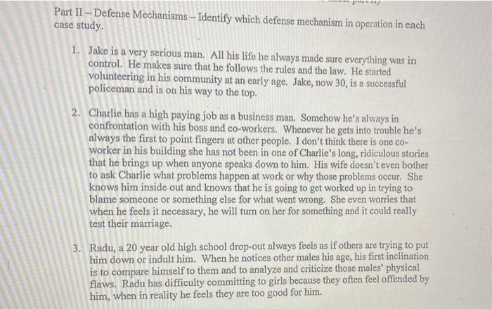 Solved **** Part II Defense Mechanisms - Identify which | Chegg.com