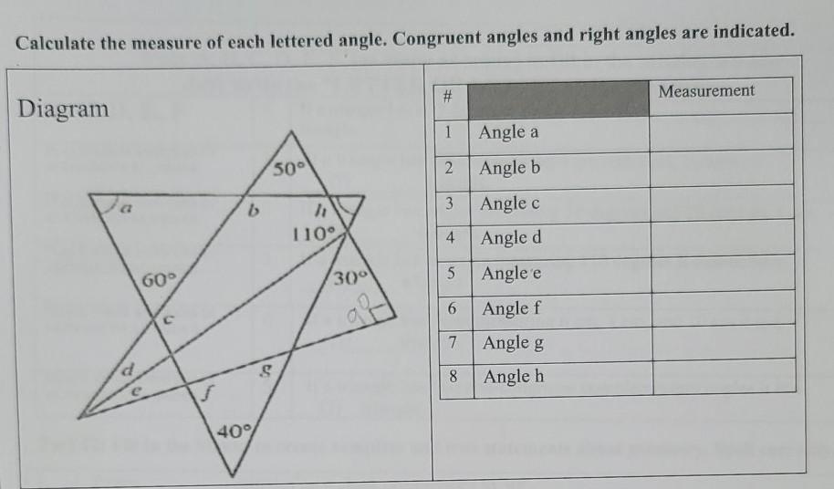 Solved Calculate the measure of each lettered angle. | Chegg.com