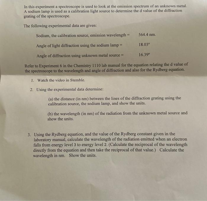 Solved Refer to Experiment 6 in the Chemistry 1110 lab | Chegg.com