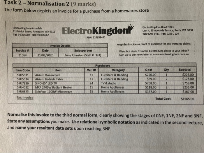 Solved Task 2 - Normalisation 2 (9 marks) The form below | Chegg.com Solved Task 2 - Normalisation 2 (9 marks) The form below | Chegg.com