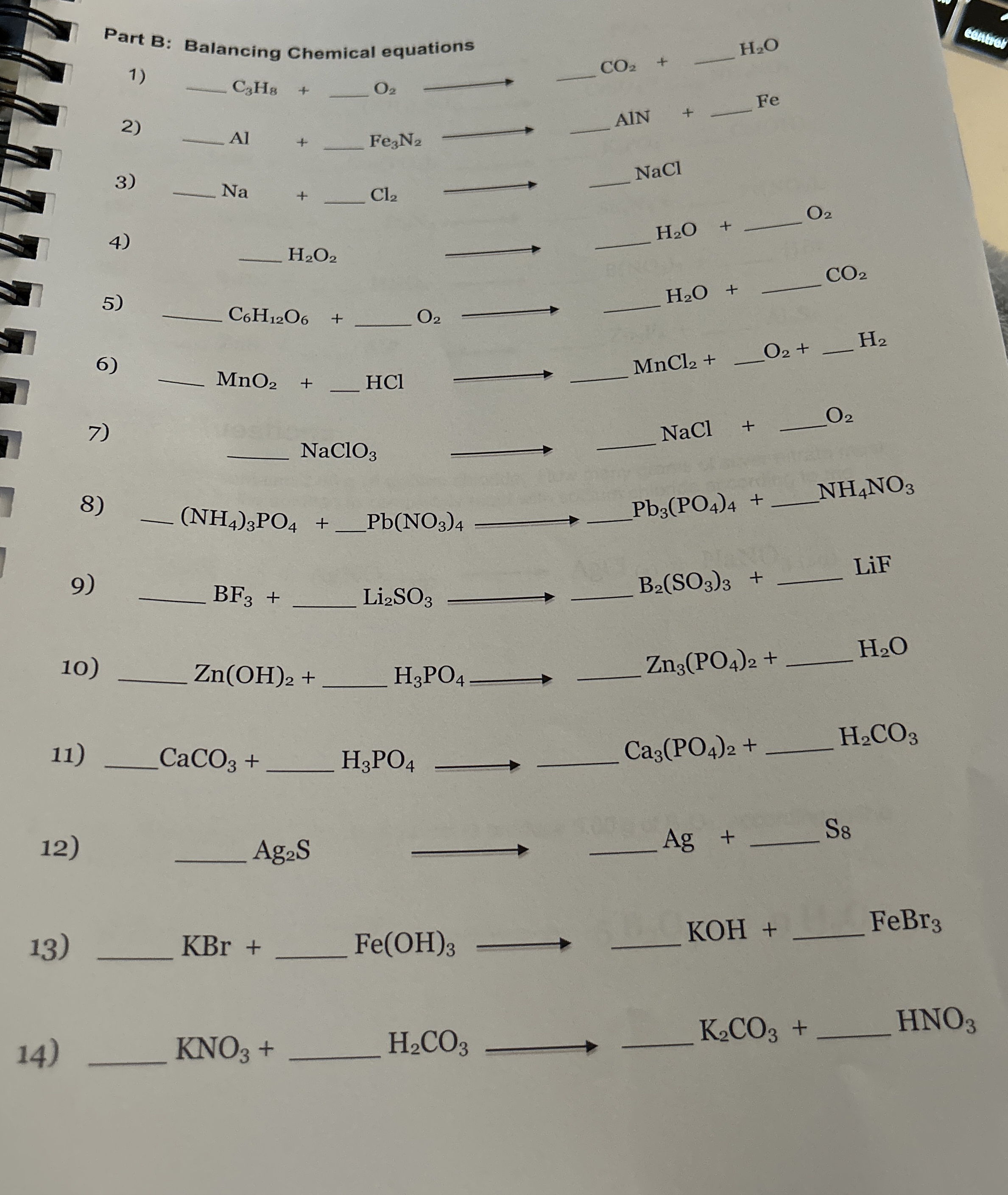 Solved Part B: Balancing Chemical | Chegg.com