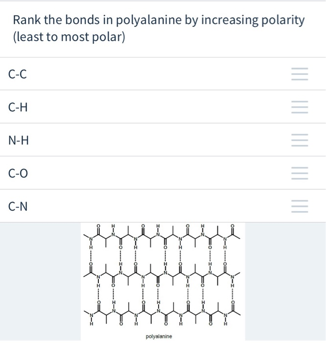 Solved Rank the bonds in polyalanine by increasing polarity | Chegg.com