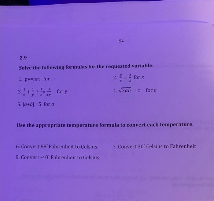 Solved 1. pv=nrt for r 2. xy=z3 for x 3. x1+y1+z1=xy3 for y | Chegg.com