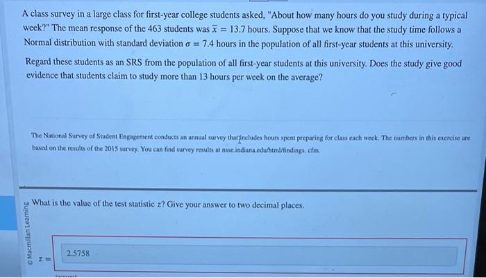 Solved A class survey in a large class for first-year | Chegg.com