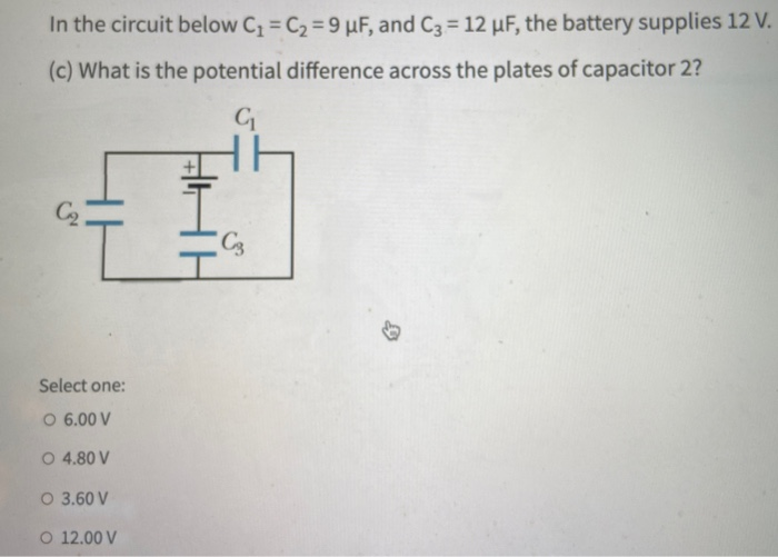 Solved In the circuit below C1 = C2 = 9 uF, and C3 = 12 uF, | Chegg.com
