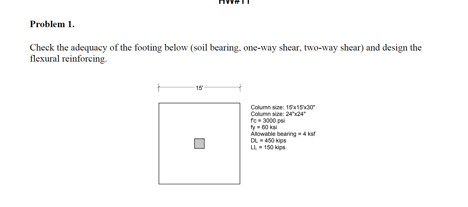Solved Problem 1.Check the adequacy of the footing below | Chegg.com