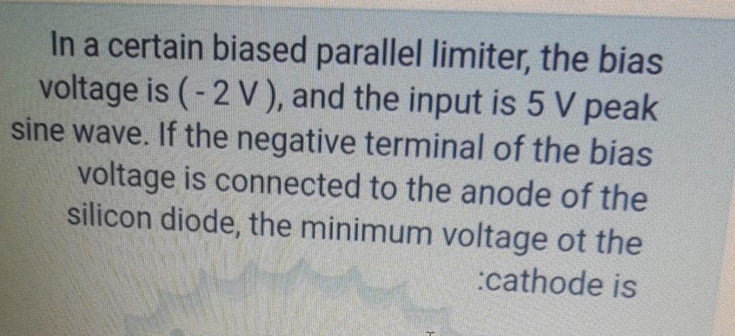 Solved In a certain biased parallel limiter, the bias | Chegg.com