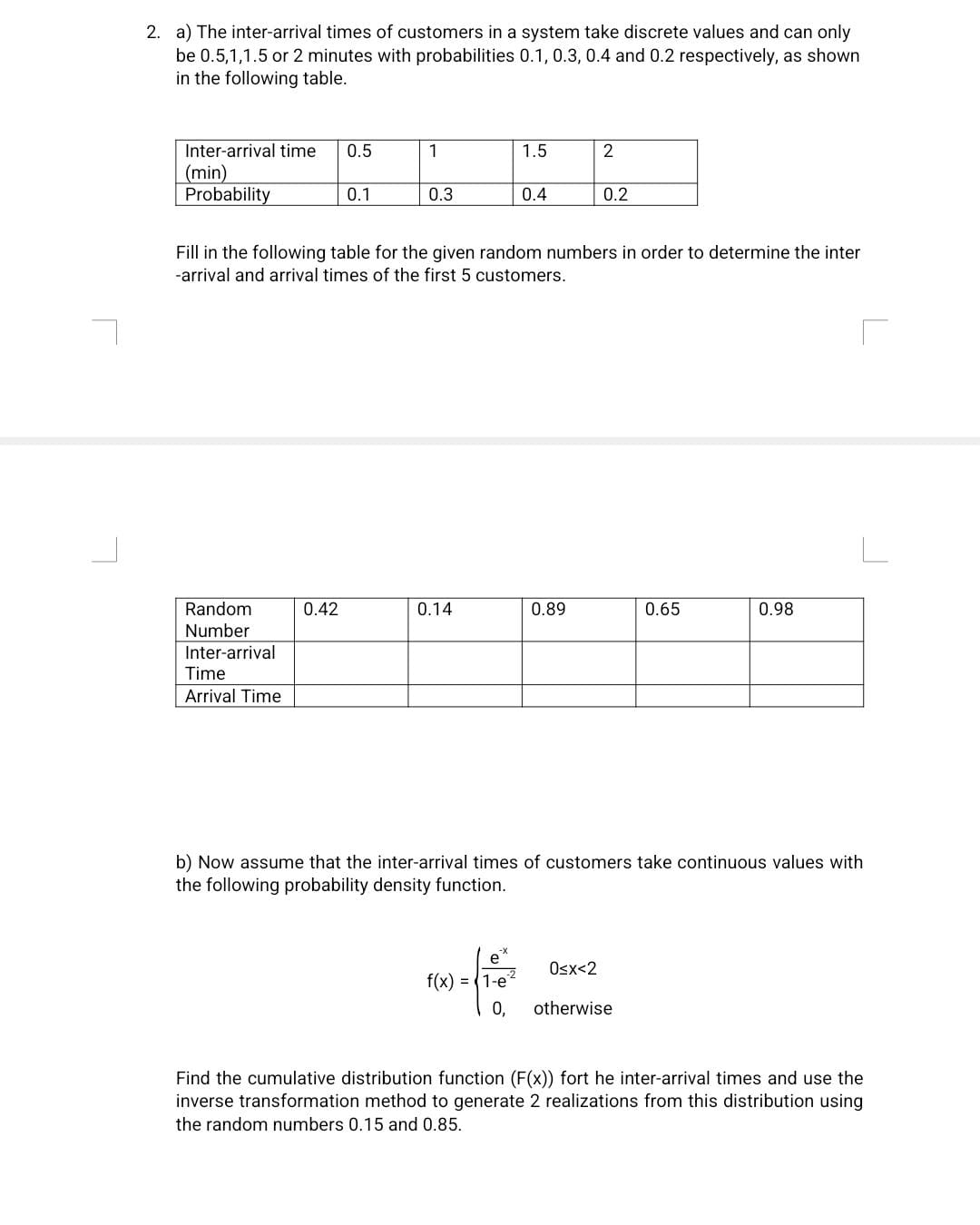 Solved a) ﻿The inter-arrival times of customers in a system | Chegg.com
