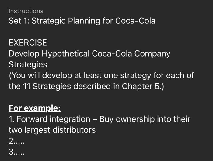 Solved Instructions Set 1: Strategic Planning for Coca-Cola | Chegg.com