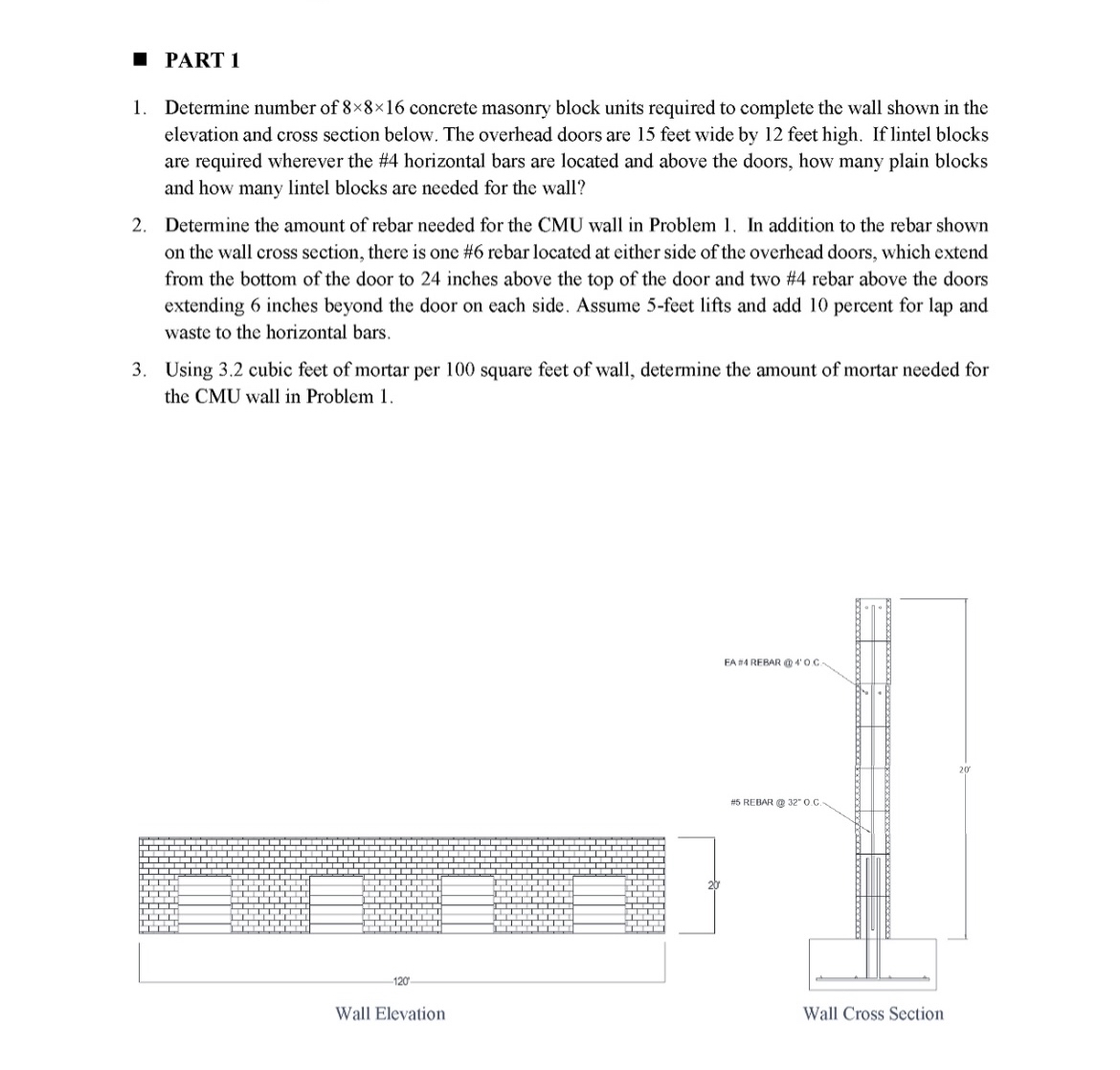 Solved ﻿PART 1Determine number of 8×8×16 ﻿concrete masonry | Chegg.com