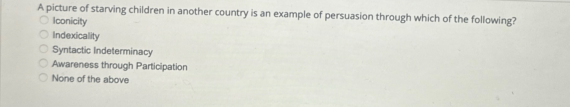 Solved A picture of starving children in another country is | Chegg.com