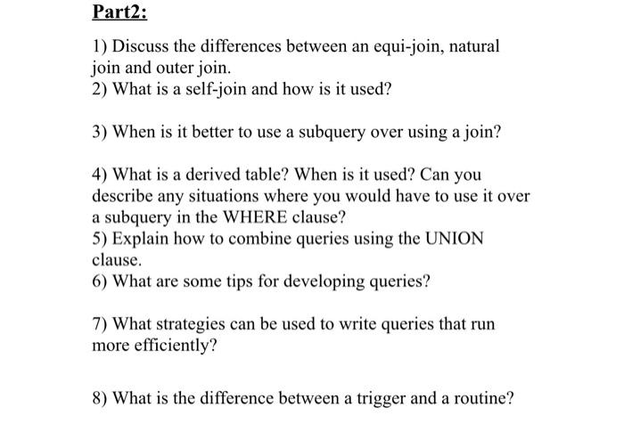 Solved Part2: 1) Discuss the differences between an | Chegg.com