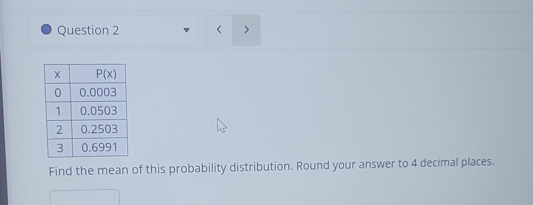 Solved Find the mean of this probability distribution. Round | Chegg.com