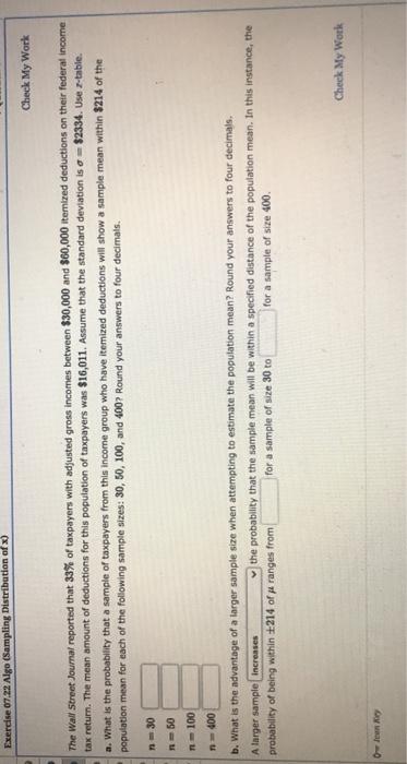 Solved Exercise 07.22 Algo (Sampling Distribution of x) | Chegg.com