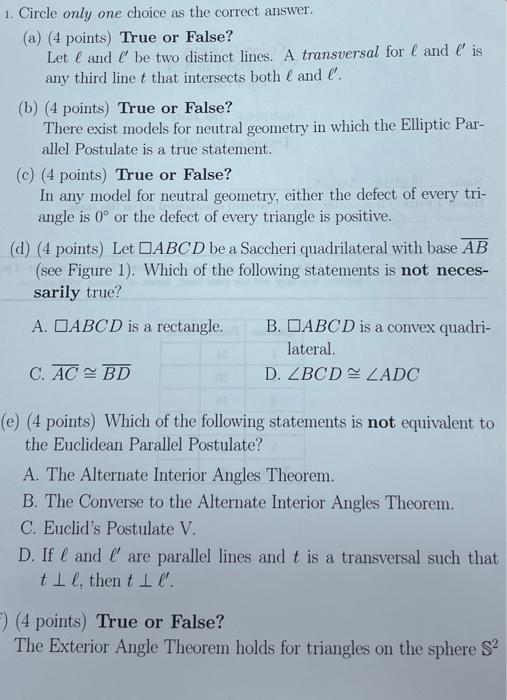 Solved 1. Circle only one choice as the correct answer. (a) | Chegg.com Solved 1. Circle only one choice as the correct answer. (a) | Chegg.com